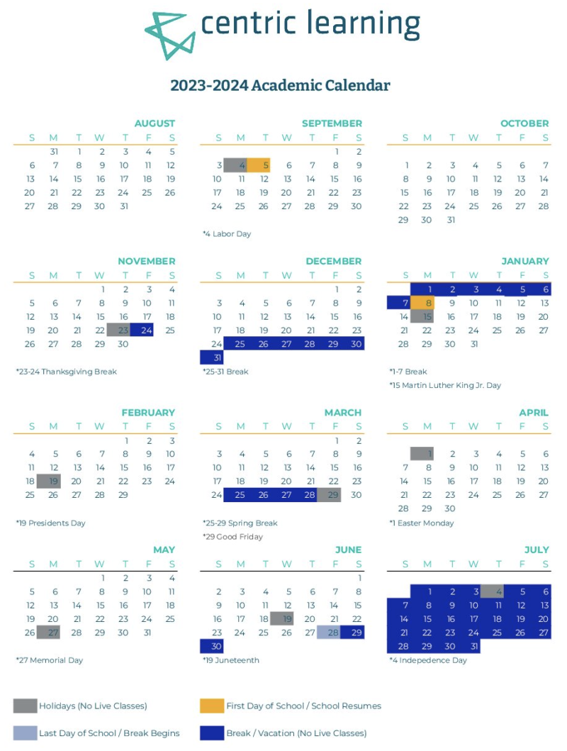 Academic Calendar | Centric Learning Academy